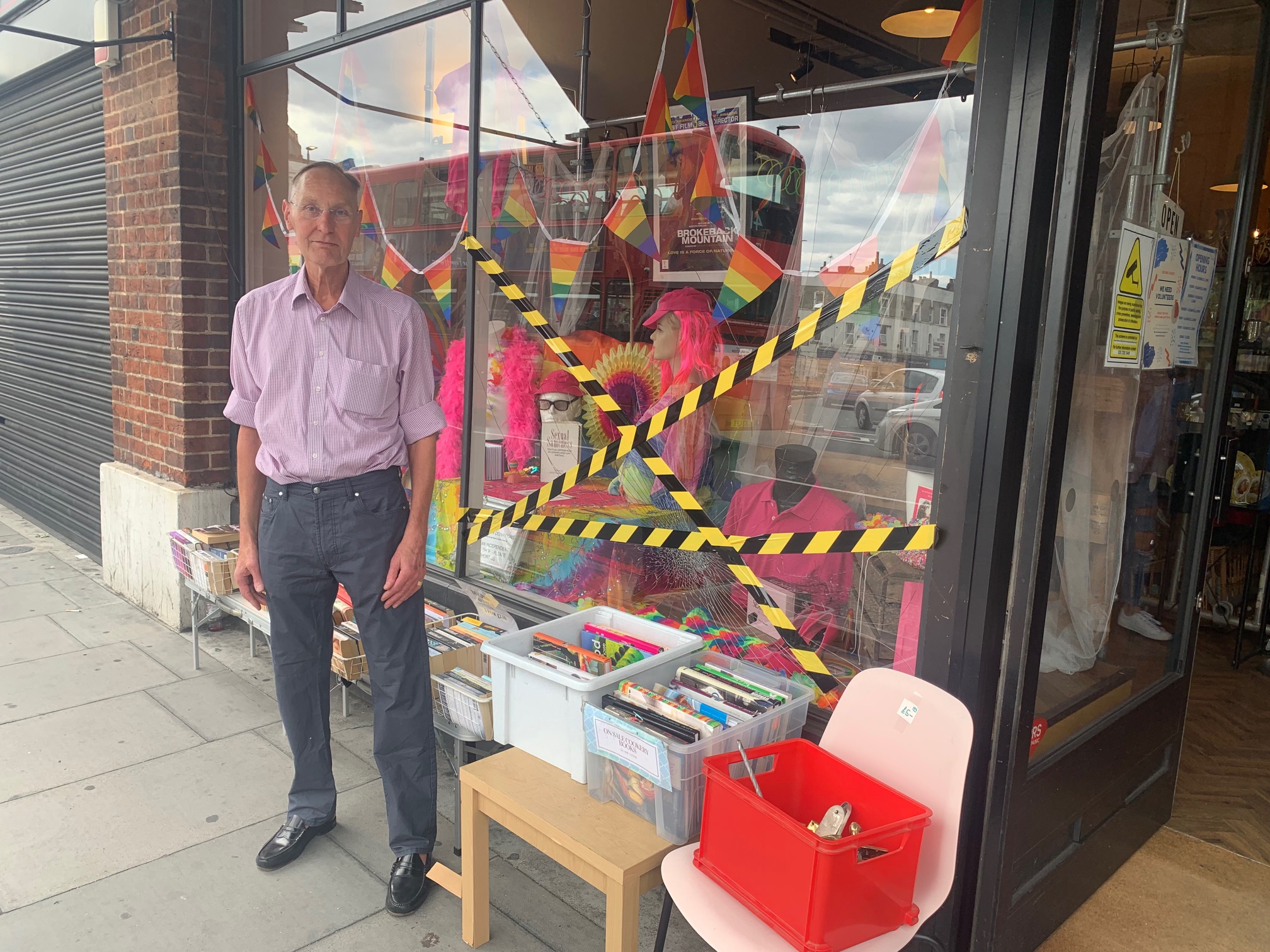 Archway charity shop window with Pride display smashed | Camden New Journal